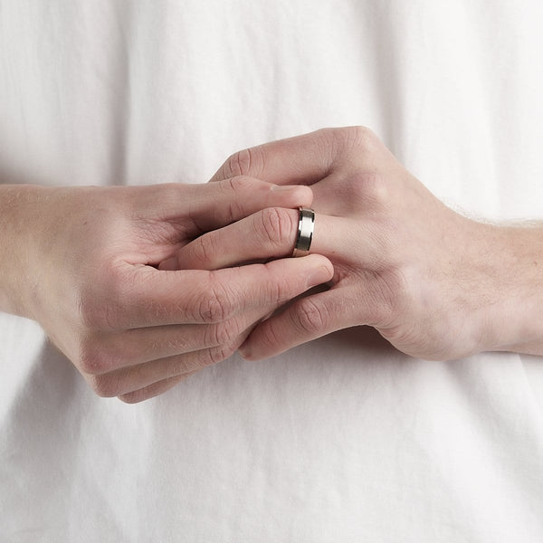 Men’s Stepped Edge Silver Titanium Ring - ETRNL